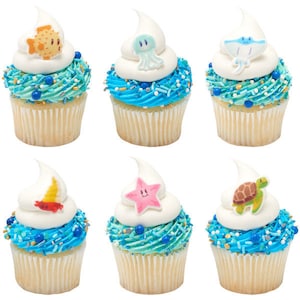 UNDER the SEA FRIENDS Edible Sugar Decorations - 12 or 24 Pcs Cupcake ...