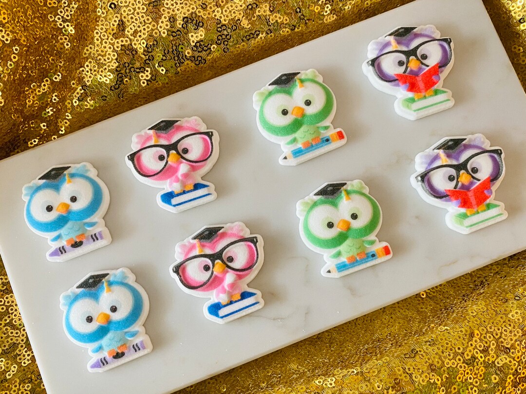 GRADUATION OWLS Assortment Edible Sugar Decorations - 12 Pieces Cupcake ...
