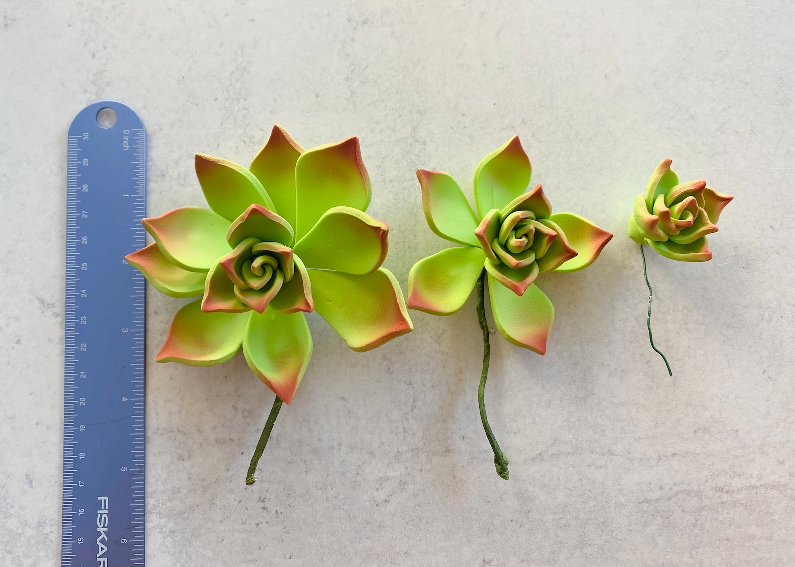 GREEN SUCCULENTS Gum Paste Flower Decorations- 3 Pieces Cake Toppers ...