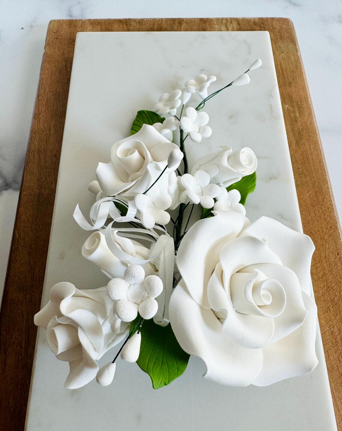 WHITE ROSES BOUQUET / Spray Gum Paste Flowers - 1 Piece Cake Topper for ...