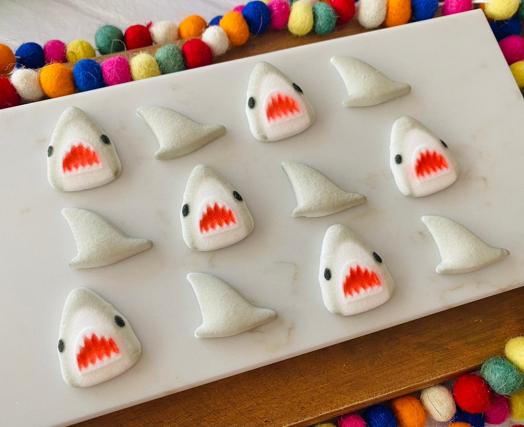 SHARK ATTACK ASSORTMENT Edible Sugar Decorations - 12 Pieces Cupcake or ...