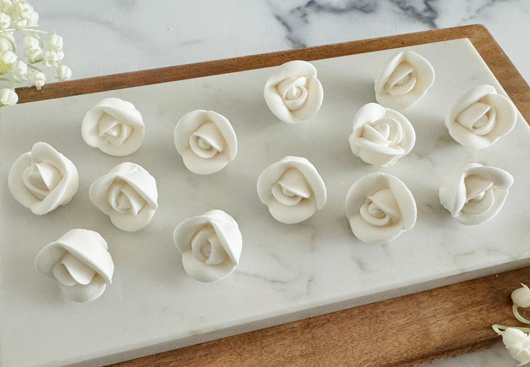 WHITE ROSES Royal Icing Decorations (small 1 - Inch Size)- 12 or 24 ...