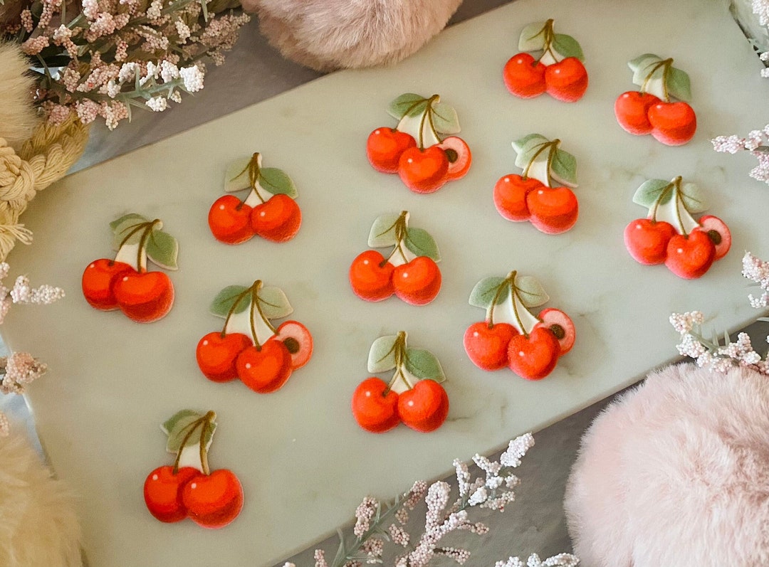 CHERRY Edible Sugar Decorations - 12 Pieces Cupcake or Cake Toppers ...