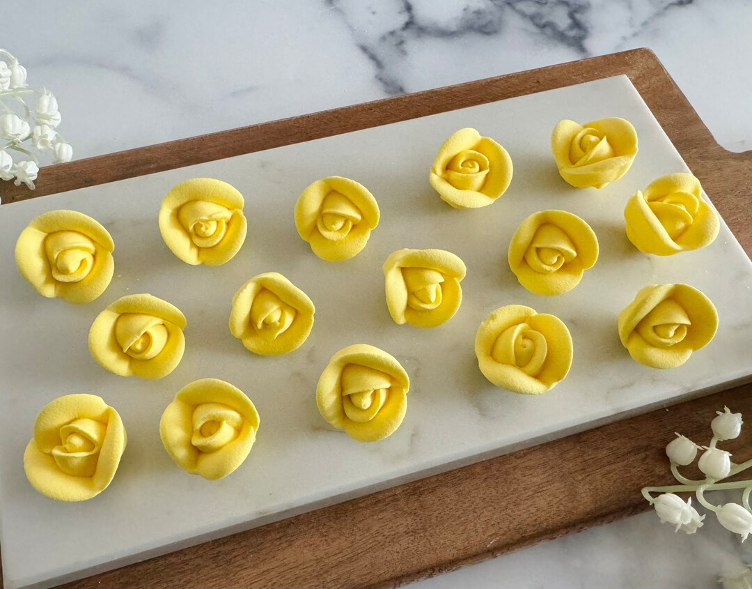 YELLOW ROSES Royal Icing Decorations (small 1 - Inch Size)- 12 or 24 ...