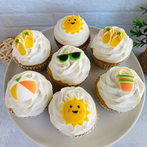 SUMMER FUN ASSORTMENT Edible Sugar Decorations (20 Pieces) Cupcake or ...