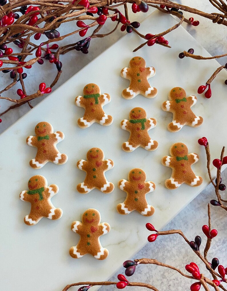 GINGERBREAD MAN Edible Sugar Decorations - 12 Pieces for Cakes ...