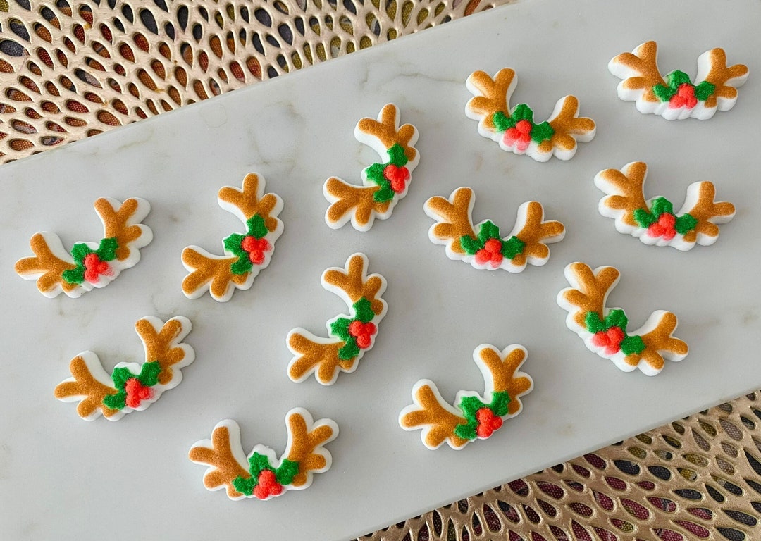 REINDEER ANTLERS With HOLLY Christmas Edible Sugar Cupcake or Cake ...