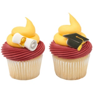 GRADUATION HAT and SCROLL Edible Sugar Decorations - 12 Pieces Cupcake ...
