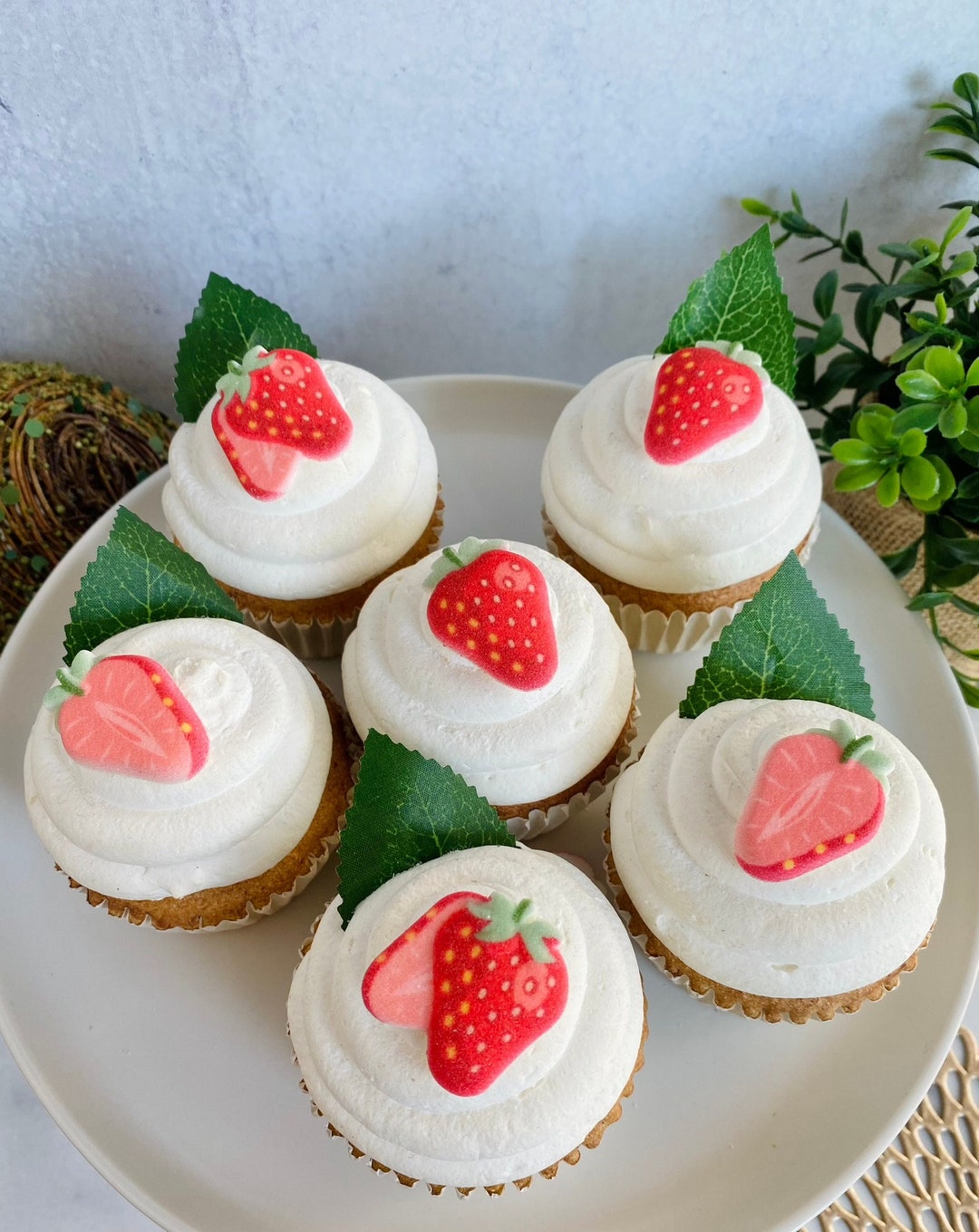 STRAWBERRY ASSORTMENT EDIBLE Sugar 12 or 24 Pieces Cupcake or Cake ...