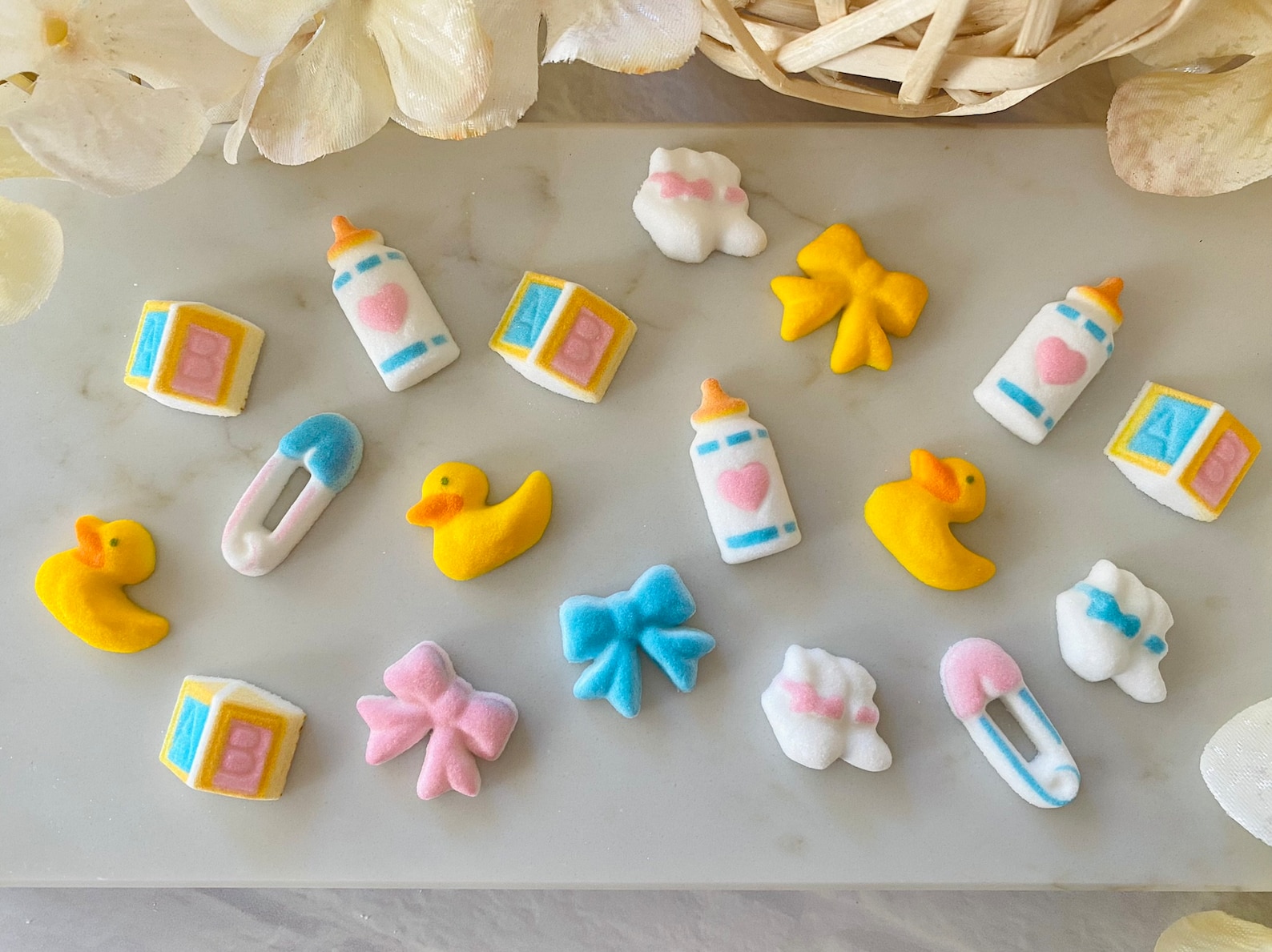 BABY ESSENTIALS Mini Edible Sugar Decorations - 24 Pieces - Baby Bottle ...