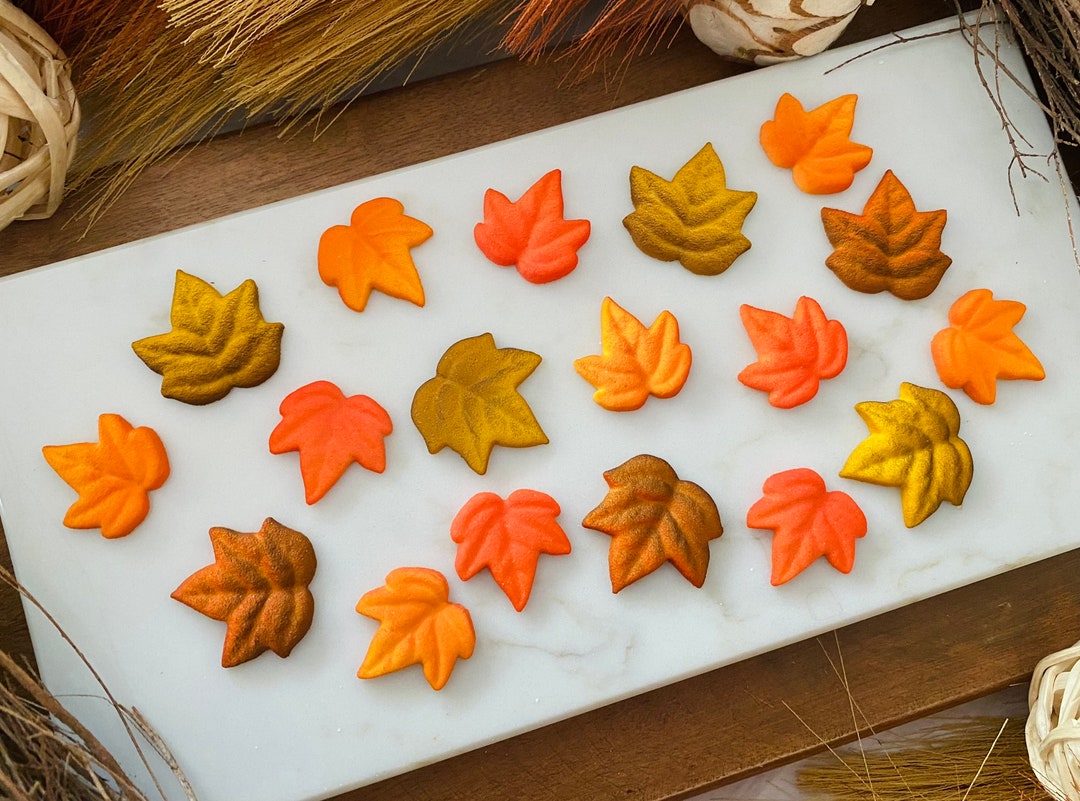 FALL AUTUMN LEAVES Assortment Edible Sugar Decorations Cupcake or Cake ...