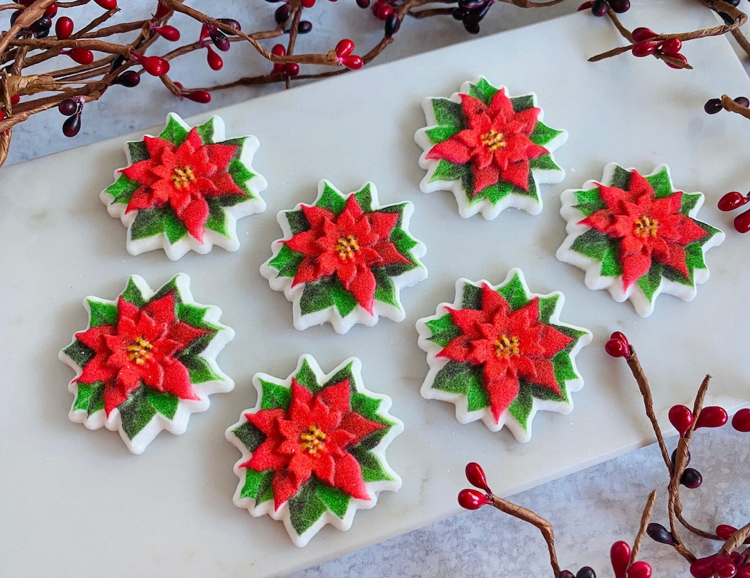 POINSETTIA Edible Sugar Cupcake or Cake Toppers - 12 Pieces - Etsy