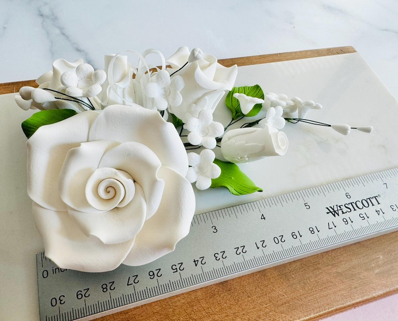 WHITE ROSES BOUQUET / Spray Gum Paste Flowers - 1 Piece Cake Topper for ...