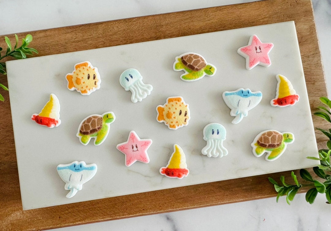 UNDER the SEA FRIENDS Edible Sugar Decorations - 12 or 24 Pcs Cupcake ...