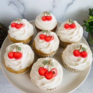 CHERRY Edible Sugar Decorations - 12 Pieces Cupcake or Cake Toppers ...
