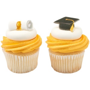 GRADUATION HAT and SCROLL Edible Sugar Decorations - 12 Pieces Cupcake ...