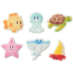 UNDER the SEA FRIENDS Edible Sugar Decorations - 12 or 24 Pcs Cupcake ...