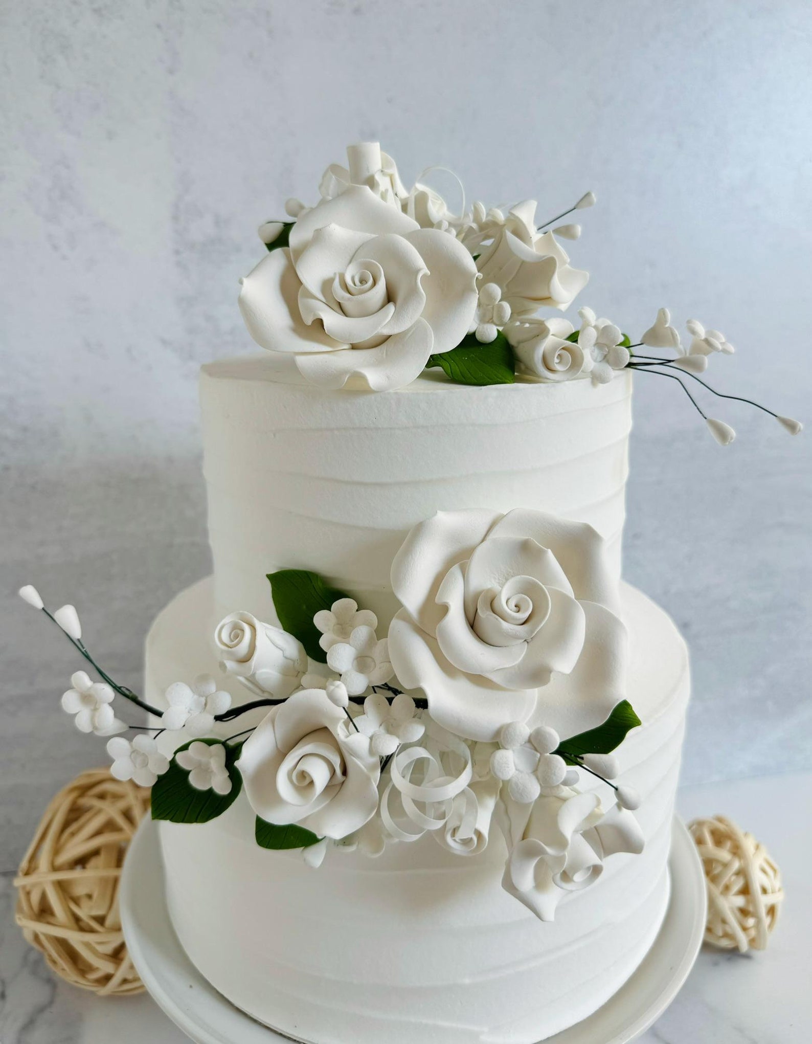 WHITE ROSES BOUQUET / Spray Gum Paste Flowers - 1 Piece Cake Topper for ...