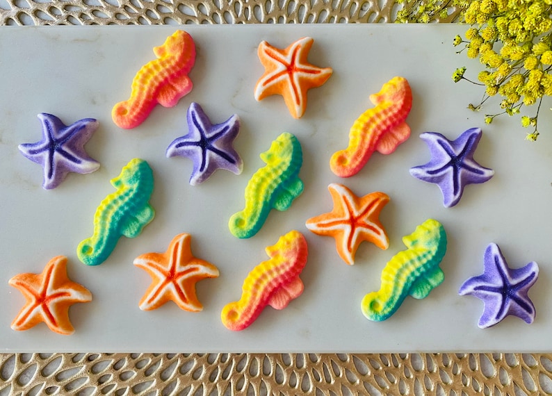 STARFISH and SEAHORSE Under the Sea Edible Sugar 12 Pieces Cupcake or ...