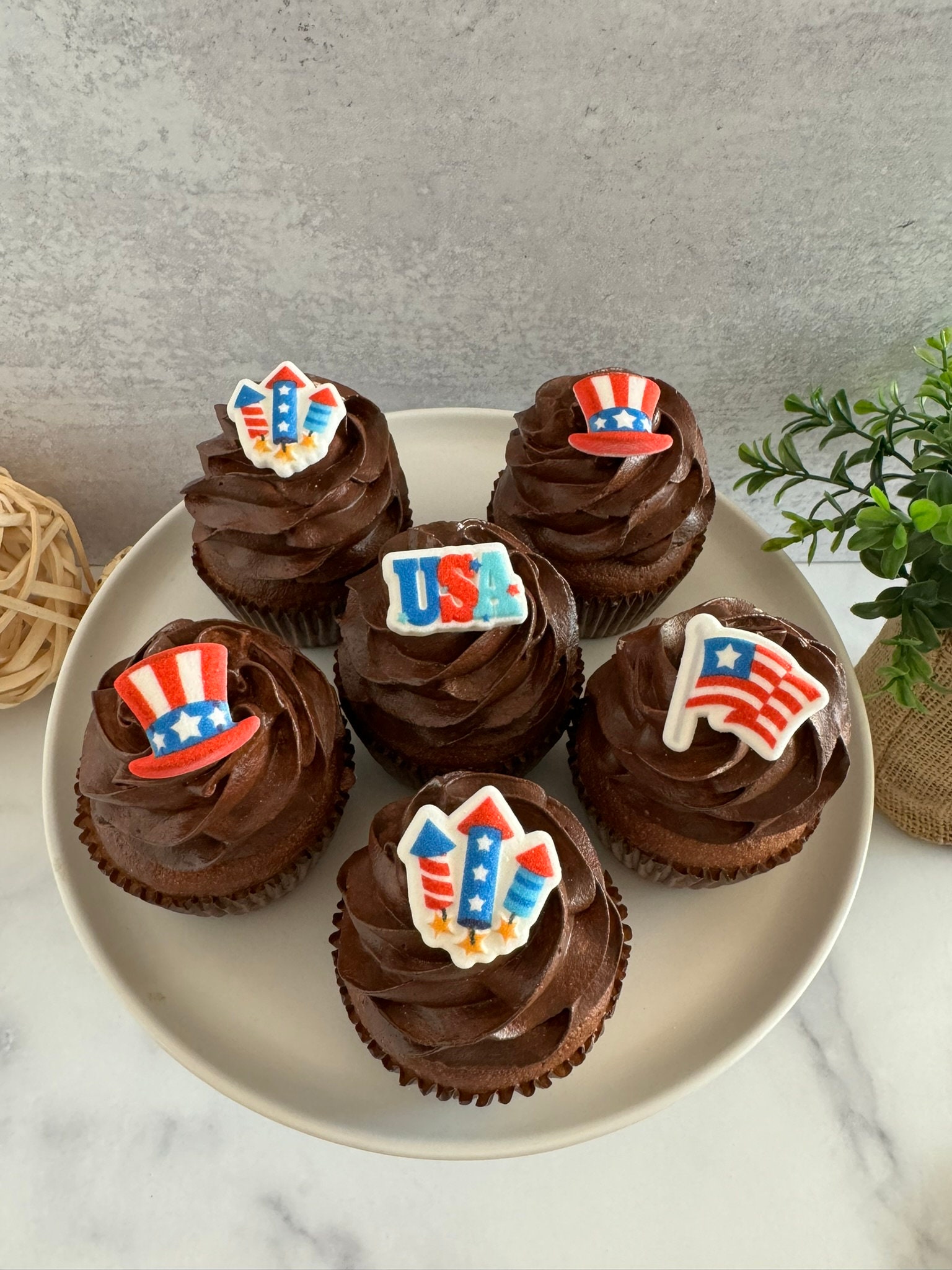 USA PATRIOTIC Edible Sugar Decorations - 12 Pieces Cupcake or Cake ...