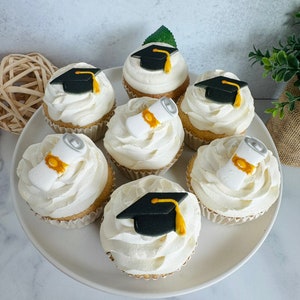 GRADUATION HAT and SCROLL Edible Sugar Decorations - 12 Pieces Cupcake ...