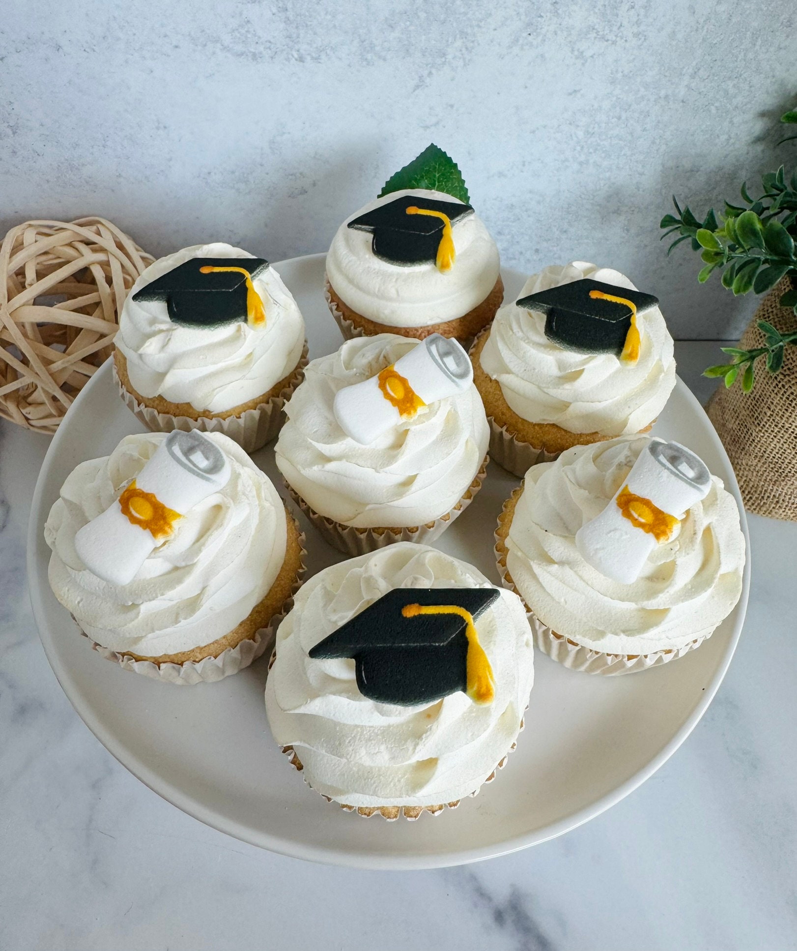 GRADUATION HAT and SCROLL Edible Sugar Decorations - 12 Pieces Cupcake ...
