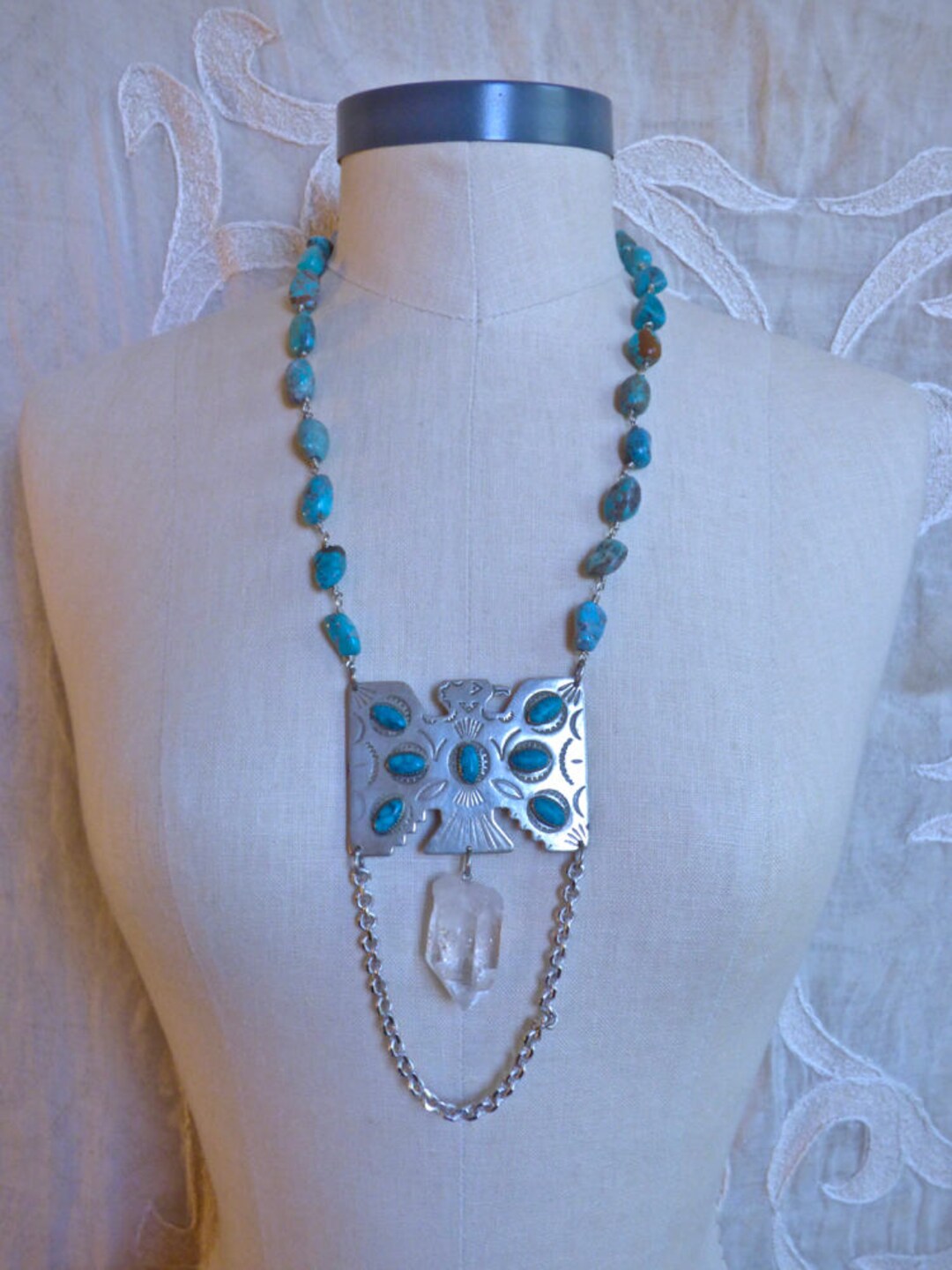 Thunderbird Turquoise and Quartz Medallion Necklace - Etsy