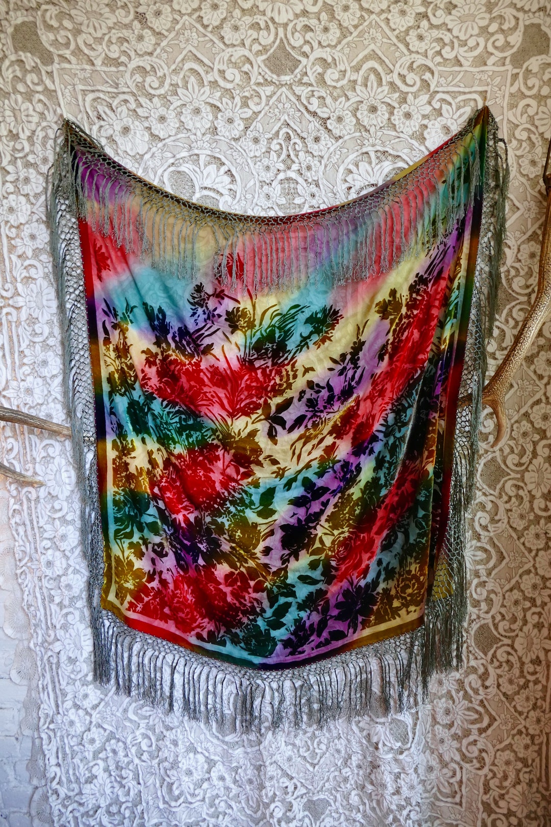 Rainbow Ombre Silk Velvet Burnout Piano Shawl - Etsy