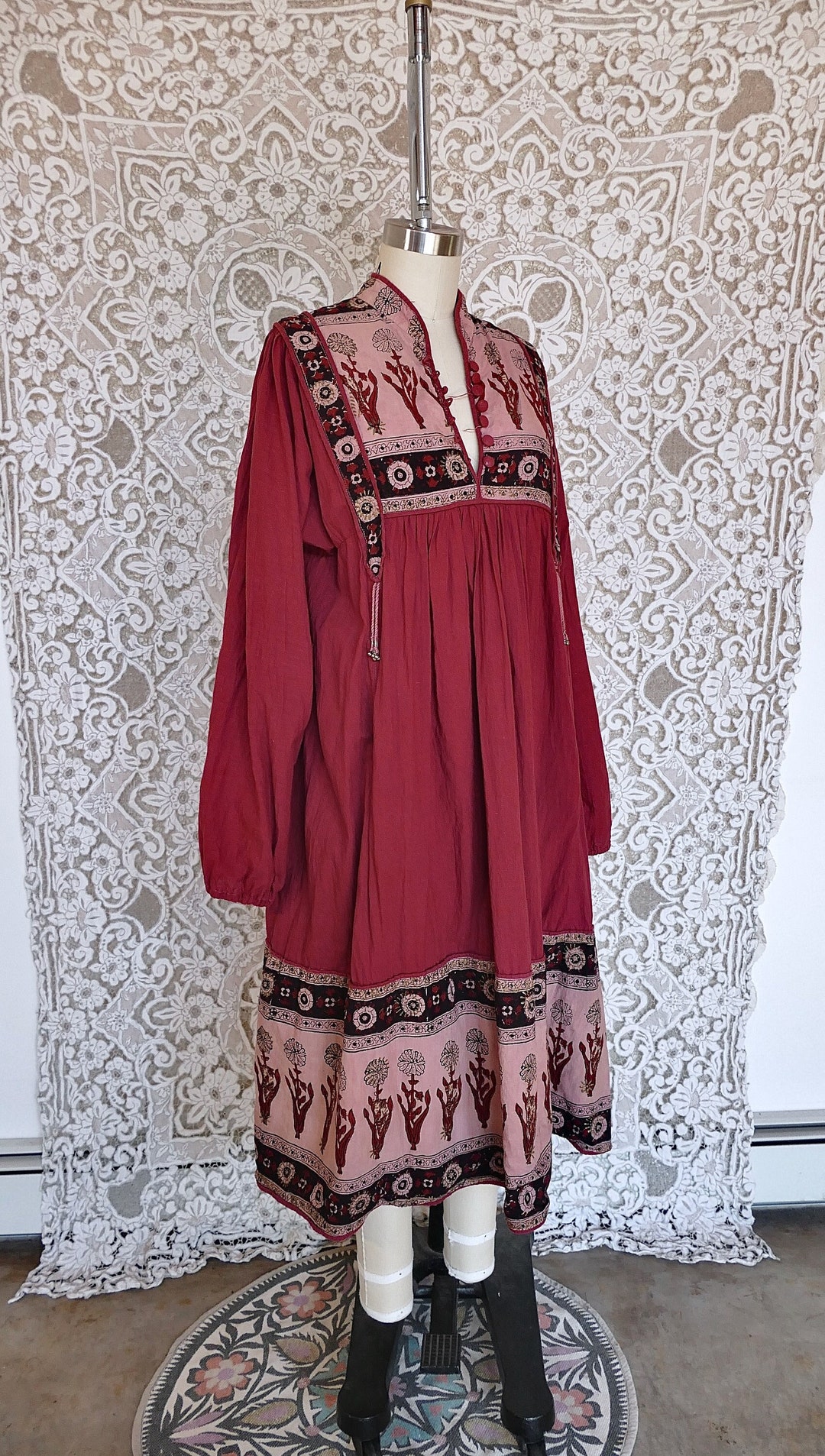 Red Indian Cotton Peasant Dress - Etsy