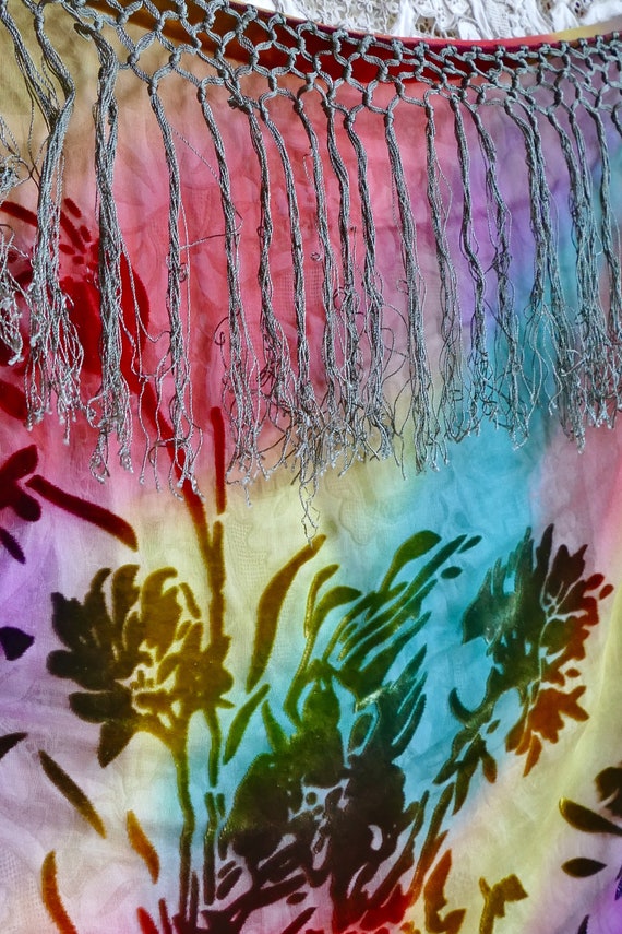 Rainbow Ombre Silk Velvet Burnout Piano Shawl - Gem