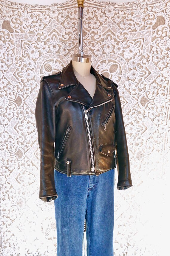 Schott Black Leather Perfecto Biker Jacket 125W Size … - Gem