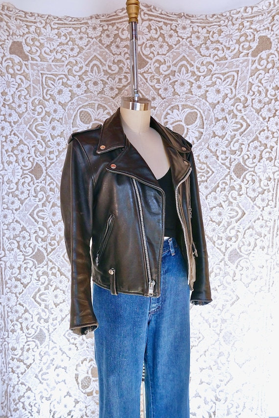 Schott Black Leather Perfecto Biker Jacket 125W Size … - Gem