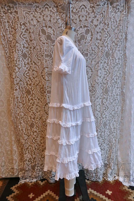 White Sheer Gauze Greek Dress with Crochet Neckline - Gem