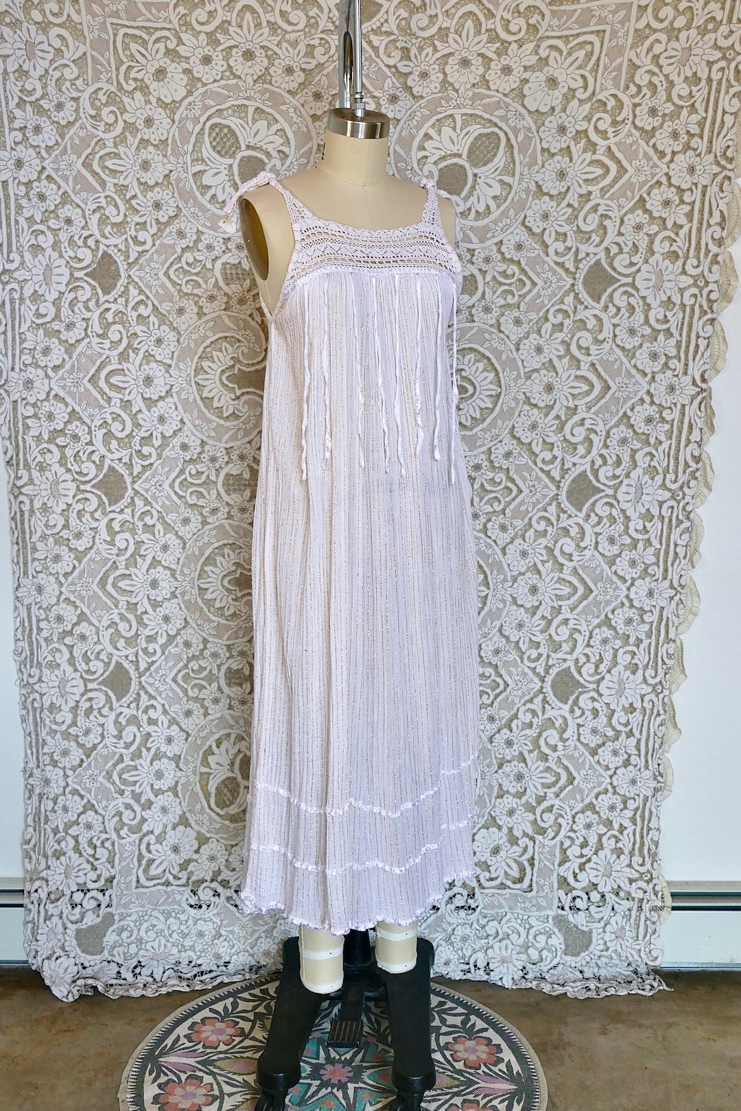 Ivory Sheer Gauze and Golden Lurex Greek Dress - Etsy