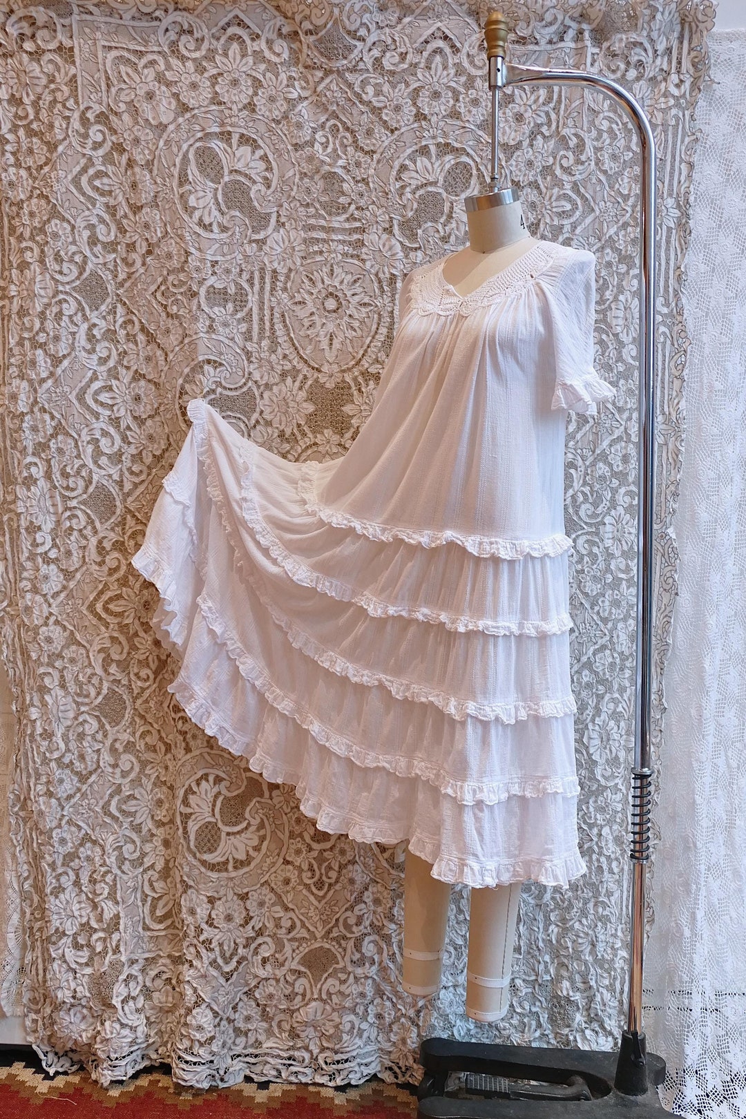 White Sheer Gauze Greek Dress With Crochet Neckline - Etsy
