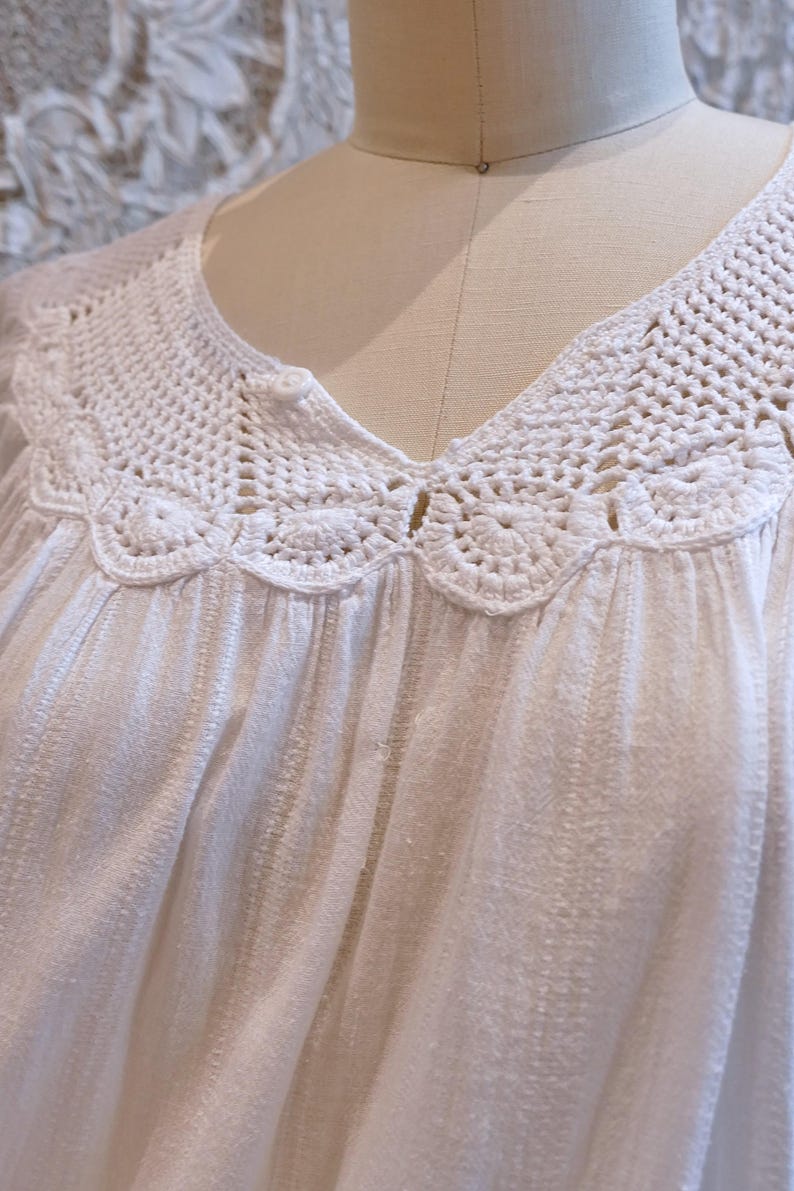 White Sheer Gauze Greek Dress With Crochet Neckline - Etsy