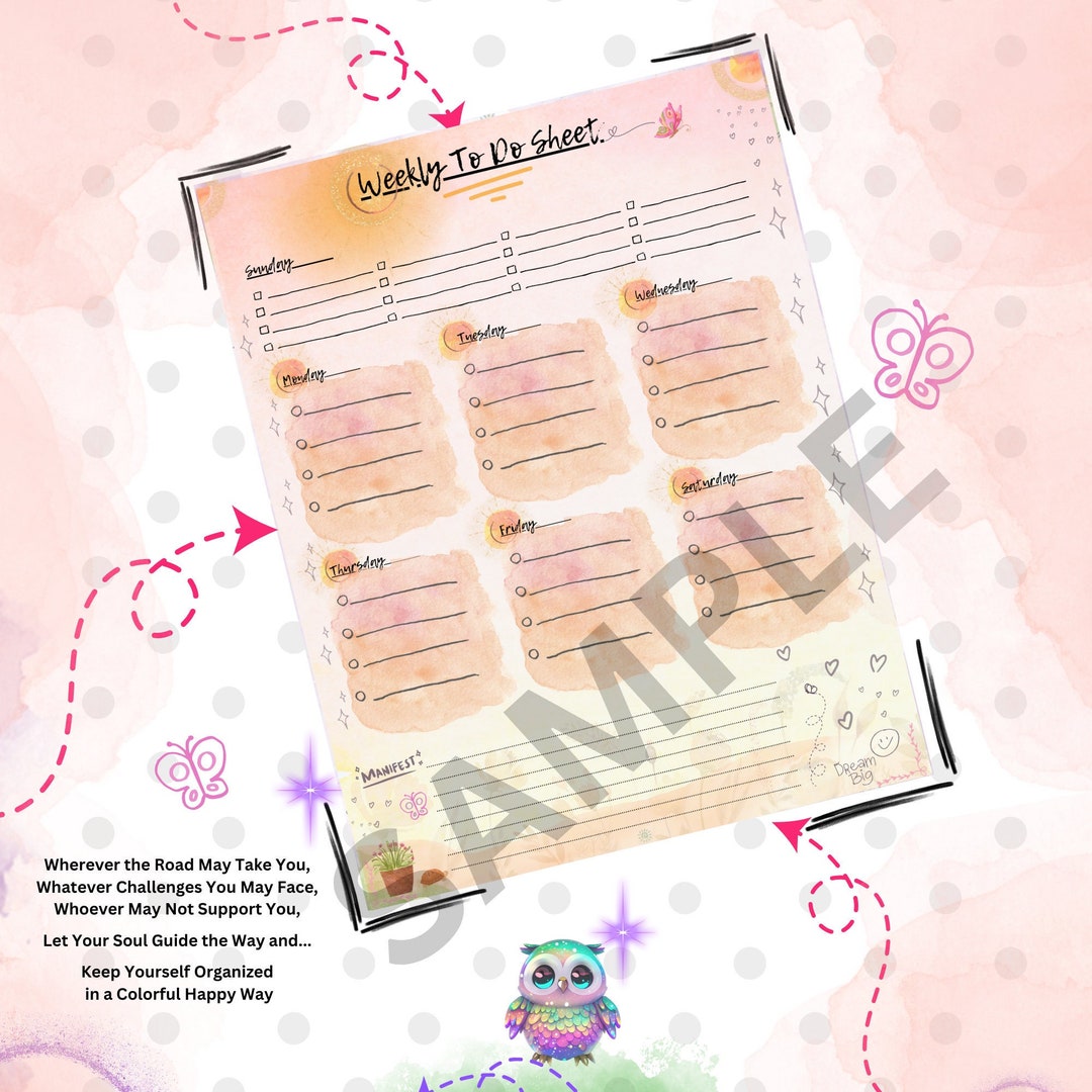 Weekly to Do Sheet, Bohemian Style Pink, Weekly Planner, Daily to Do ...