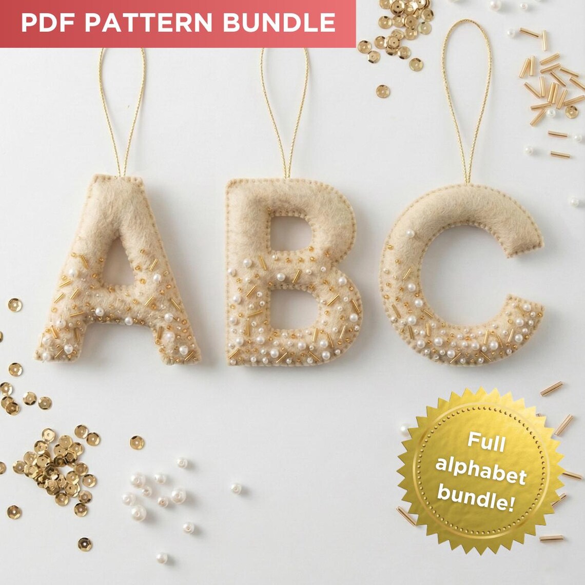 Beaded Felt Letter Ornament Pattern: DIY Beading Christmas Ornament ...