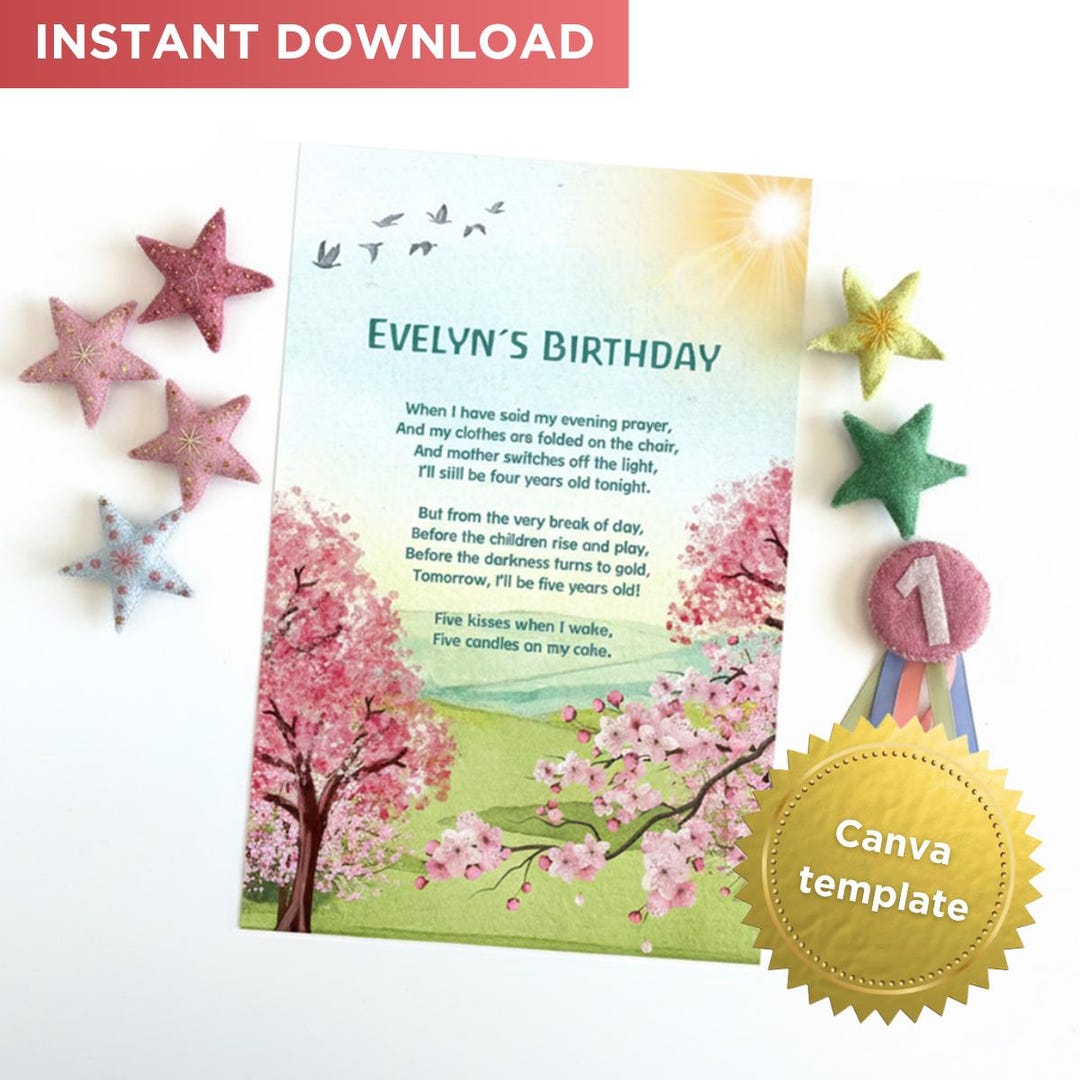 Waldorf Birthday Verse Customizable Template | PDF Download - Etsy