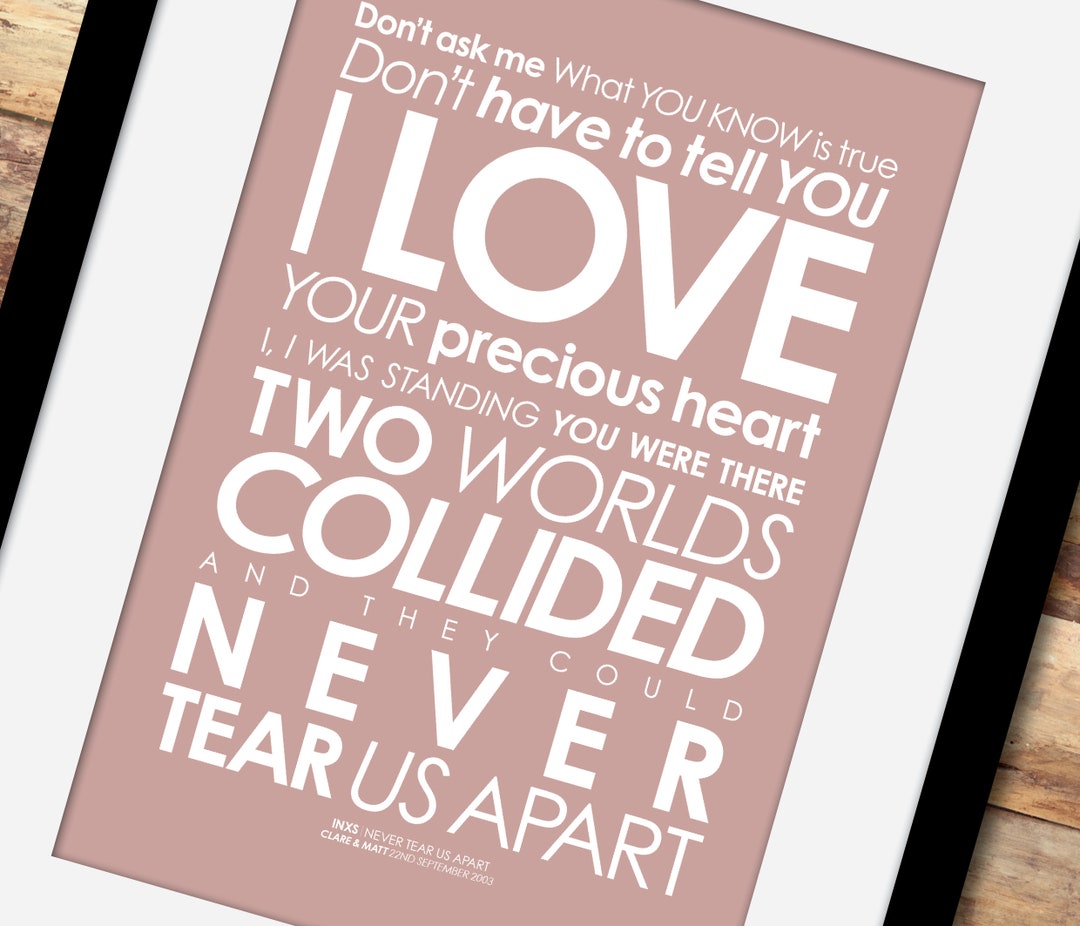 INXS Paloma Faith Never Tear Us Apart Lyrics Print. With - Etsy UK