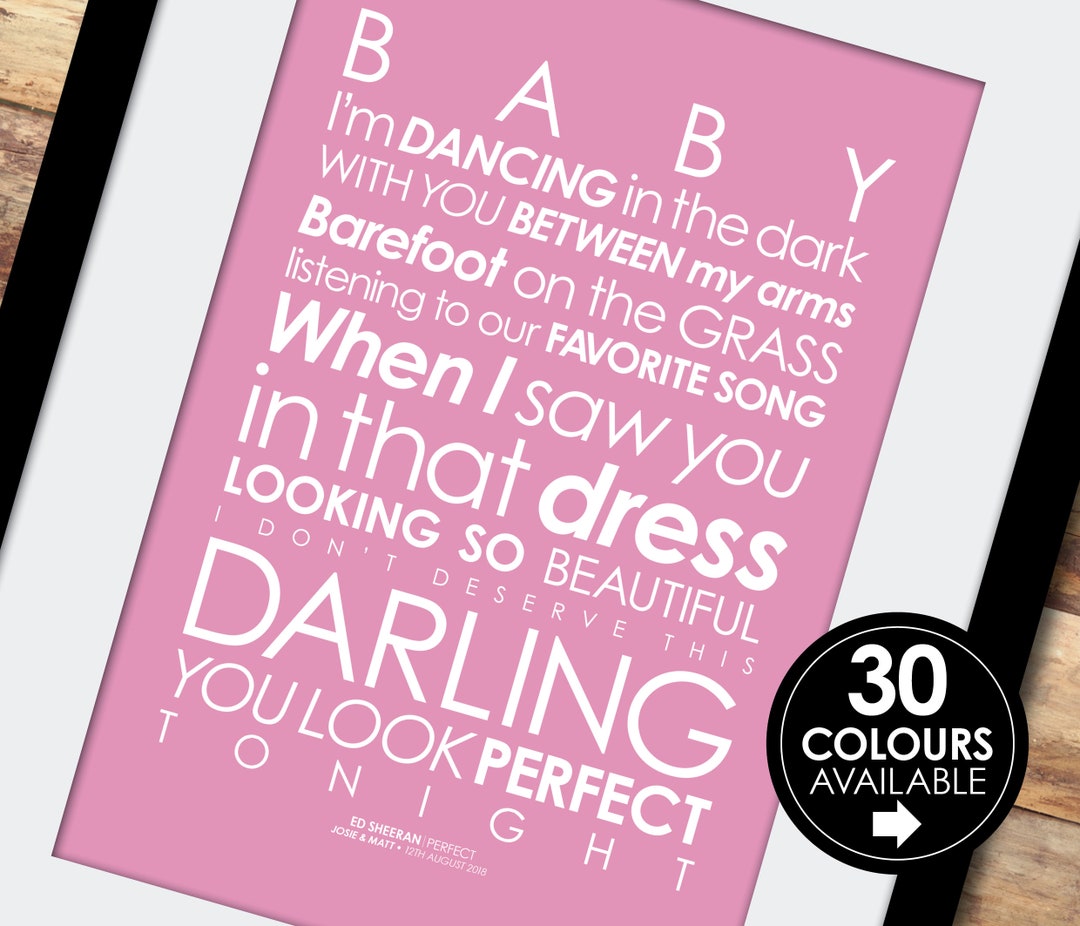 Ed Sheeran Perfect LYRICS Print Free PERSONALISED MESSAGE Wedding Aisle ...
