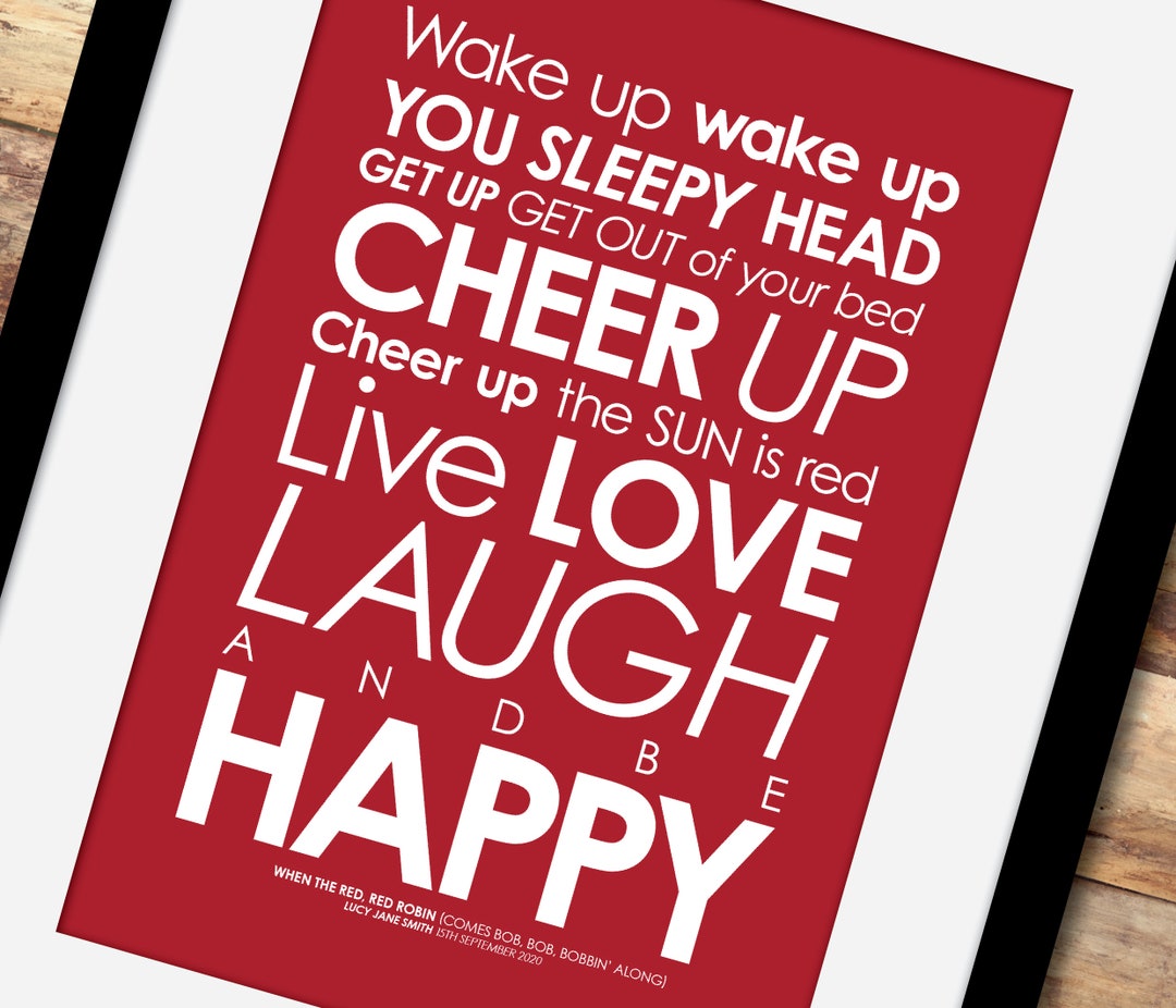 Nursery Decor. When the Red, Red Robin LYRICS Print. With PERSONALISED ...