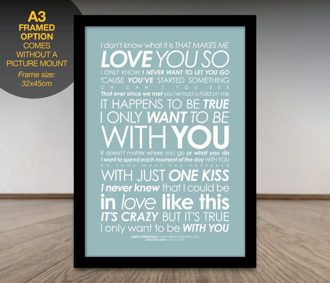 Dusty Springfield I Only Want to Be with You framed LYRICS | Etsy