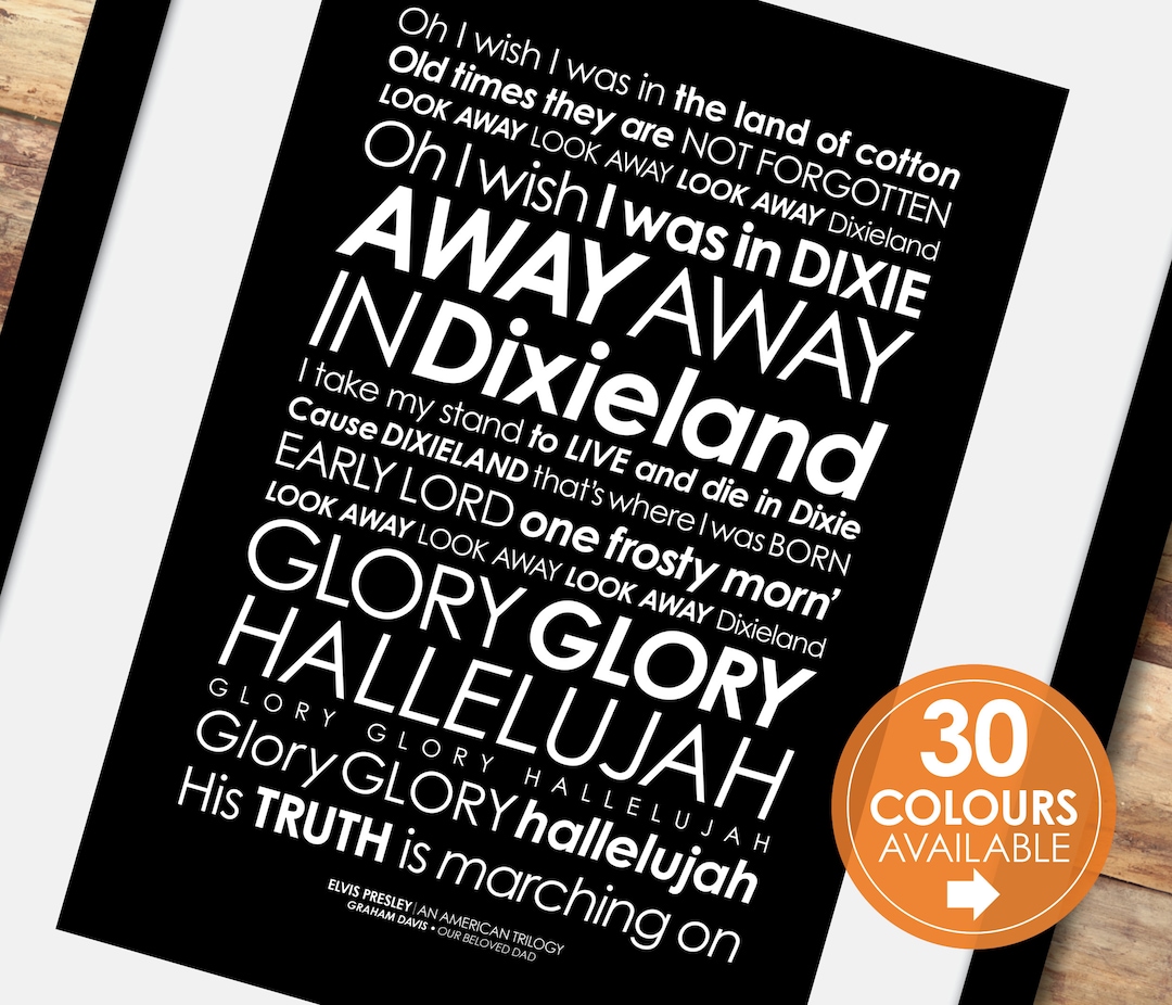Lyric Print With PERSONALISED Message | an American Trilogy | American ...
