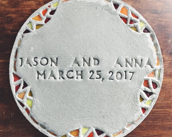 Personalized Garden Stepping Stone With Mosaic Glass Dots large Autumn ...