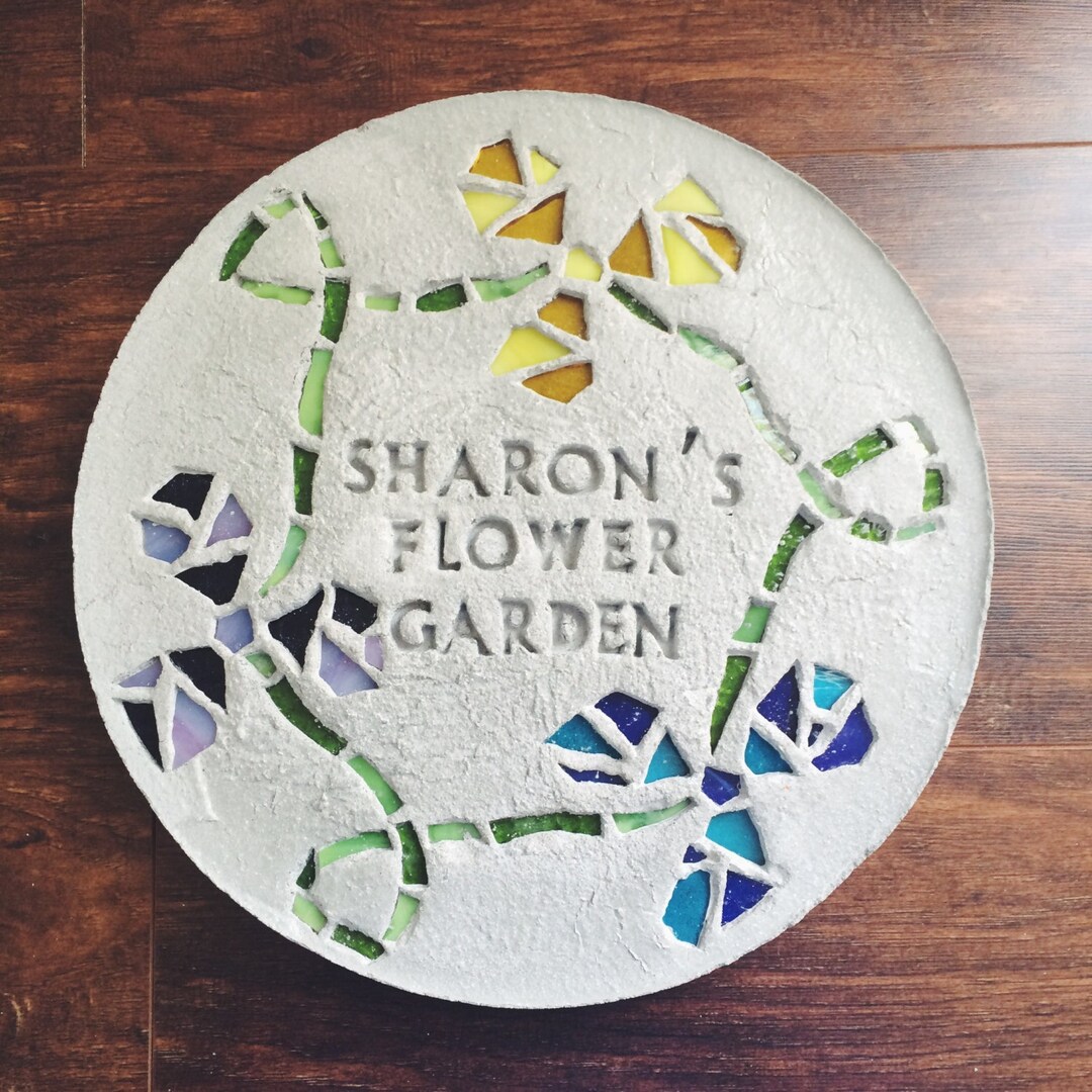 Personalized Garden Stepping Stone With Mosaic Glass Flowers (large ...