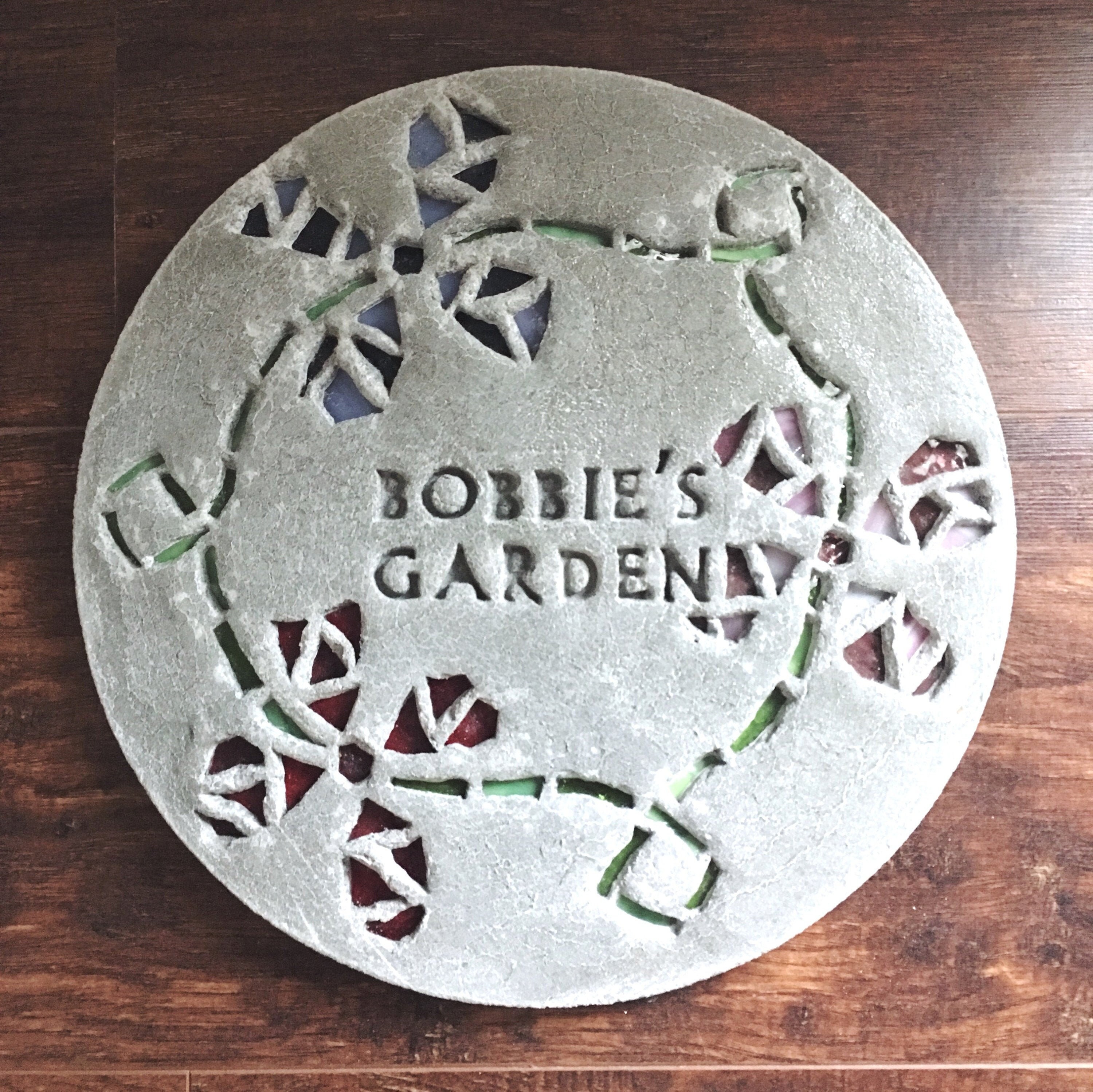 Personalized Garden Stepping Stone With Mosaic Glass Flowers | Etsy