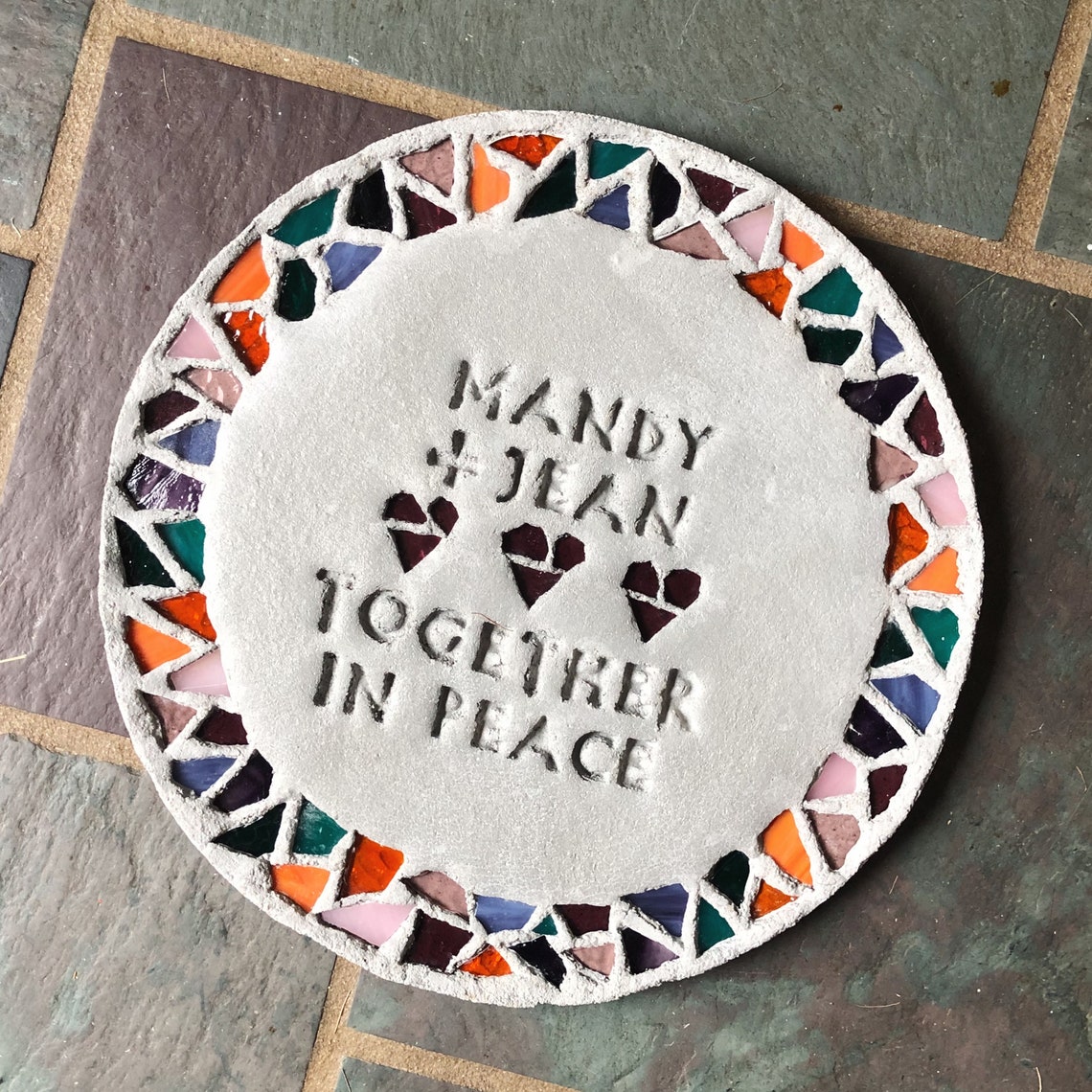 Personalized Garden Stepping Stone With Mosaic Glass Rim | Etsy