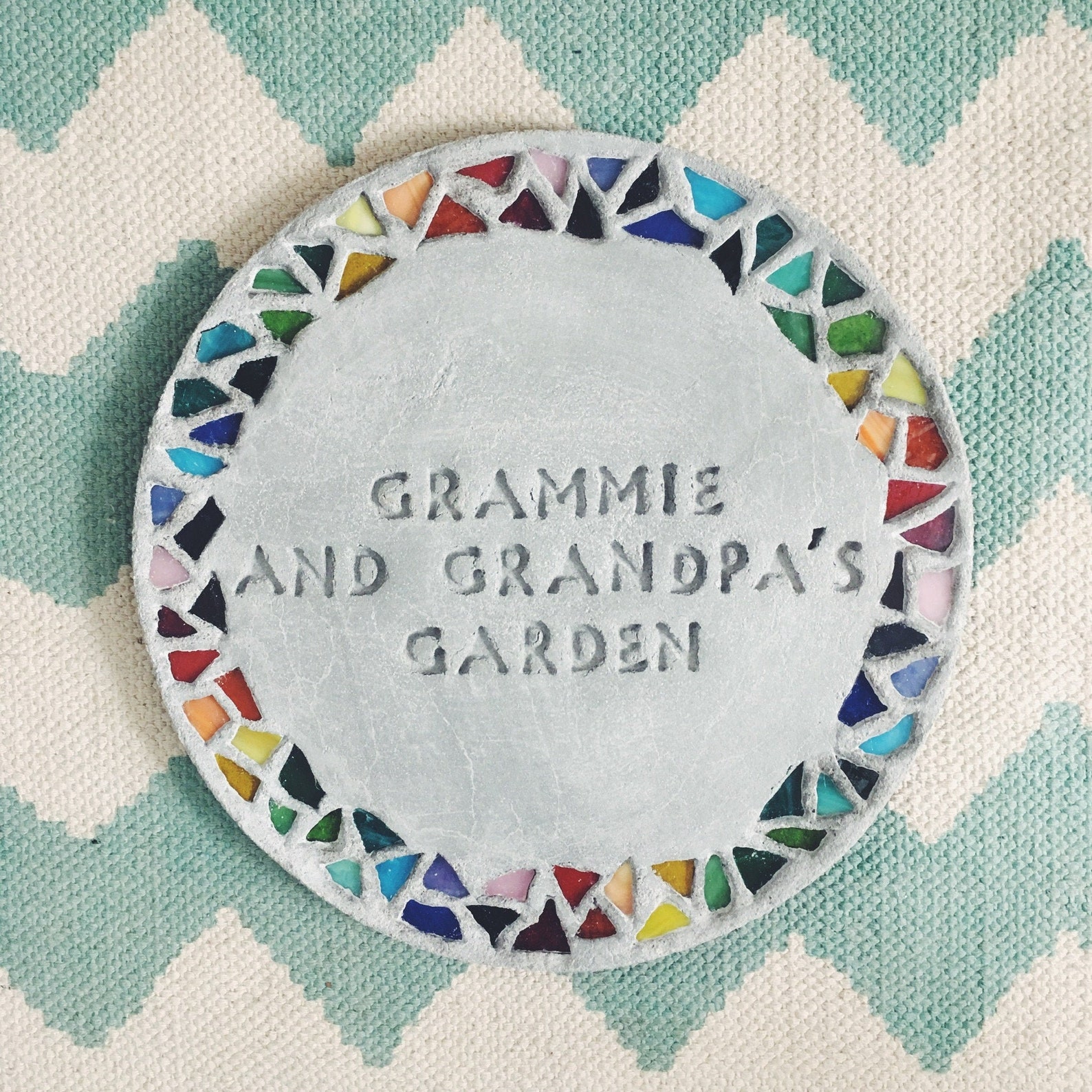 Personalized Garden Stepping Stone With Mosaic Glass Rim - Etsy