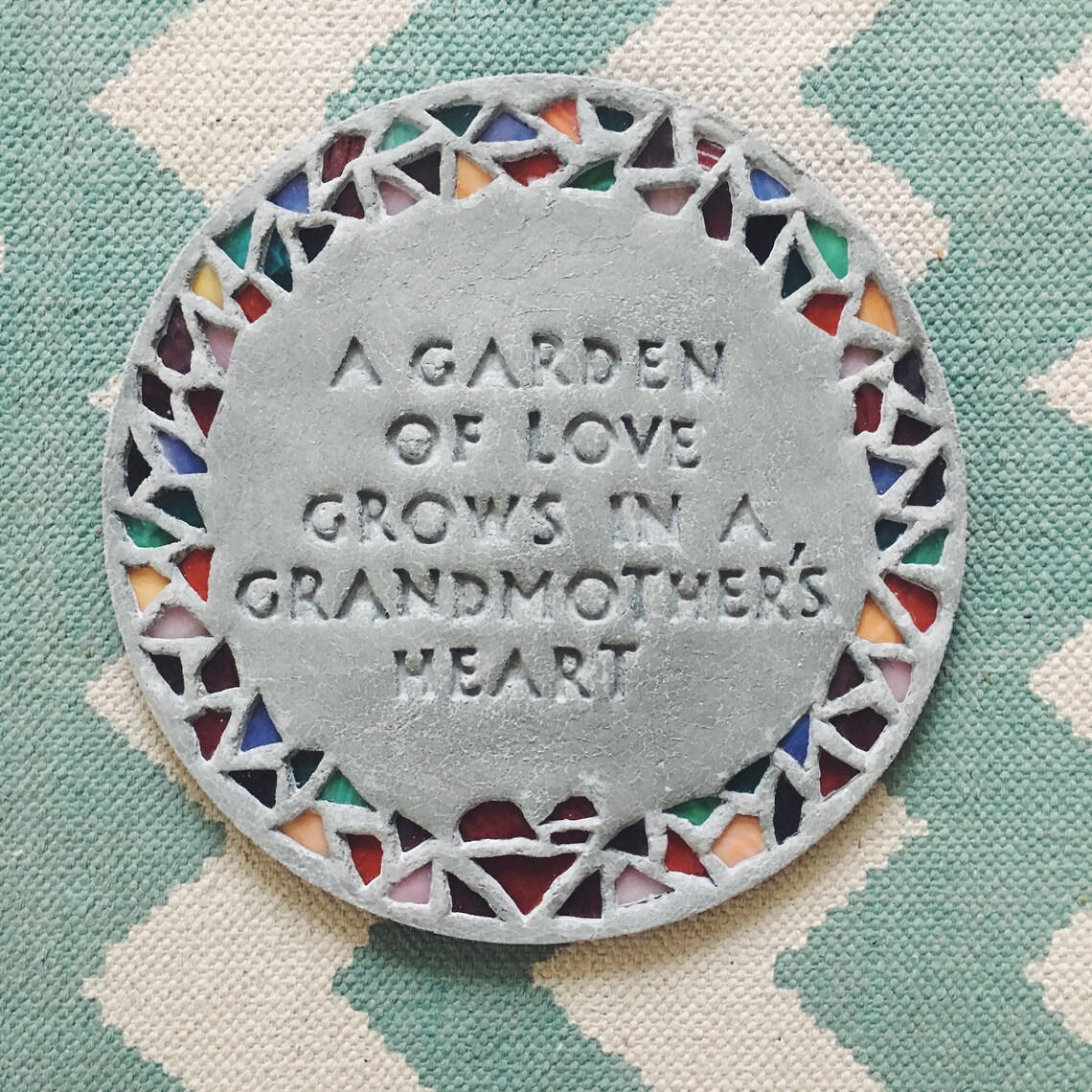 Personalized Garden Stepping Stone With Mosaic Glass Rim | Etsy